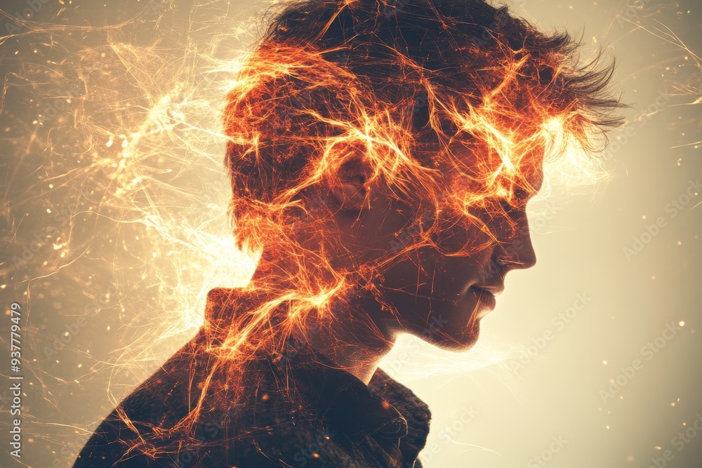 Profile of a man with glowing neural pathways symbolizing cognitive ...