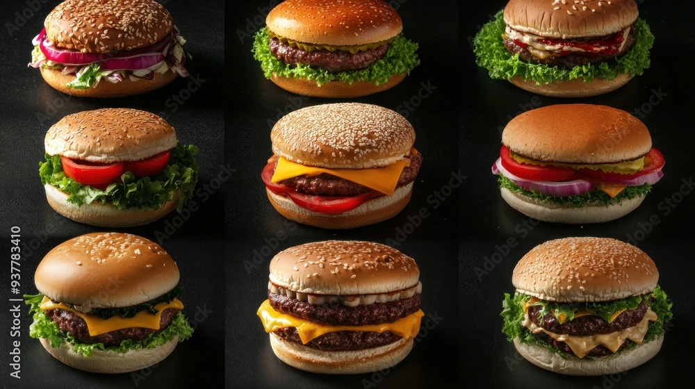Classic Burgers set apart on a dark background. quick food supper ...