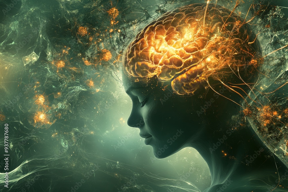 Abstract Depiction Of A Human Head With Glowing Neural Networks Symbolizing Cognitive Processes