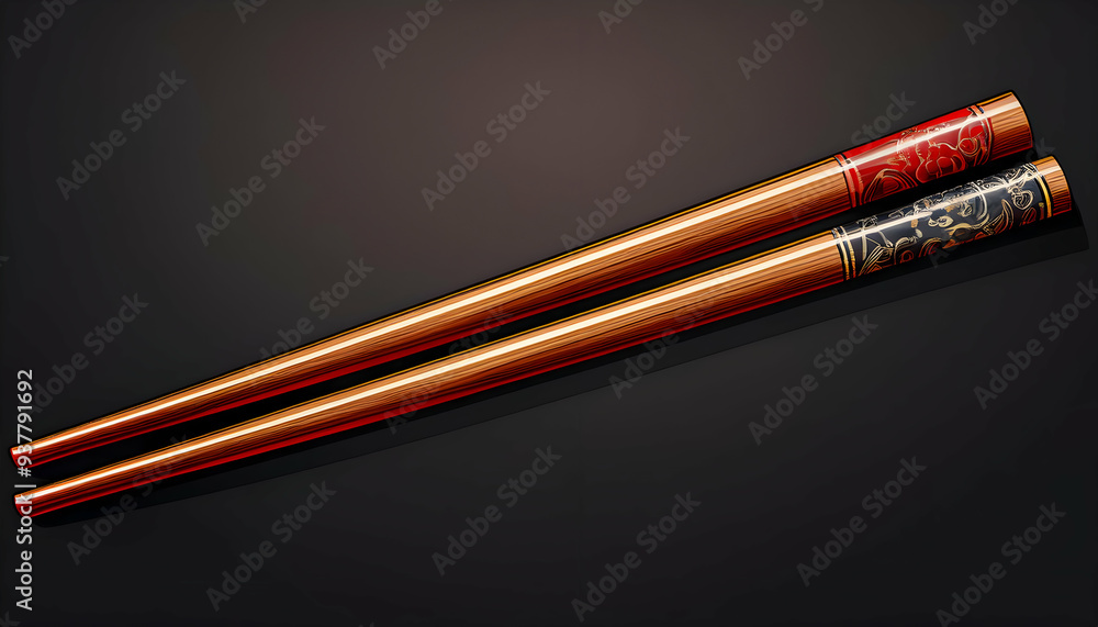 wooden chopsticks with a traditional Asian pattern engraved, isolated ...