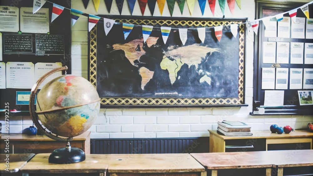 Globe and World Map in a Classroom Setting Stock Illustration | Adobe Stock