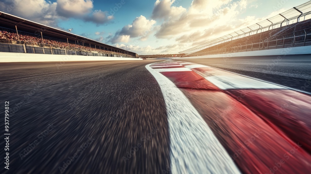 Race Track Asphalt and Finish Line with Blurred Motion - A photo of a ...