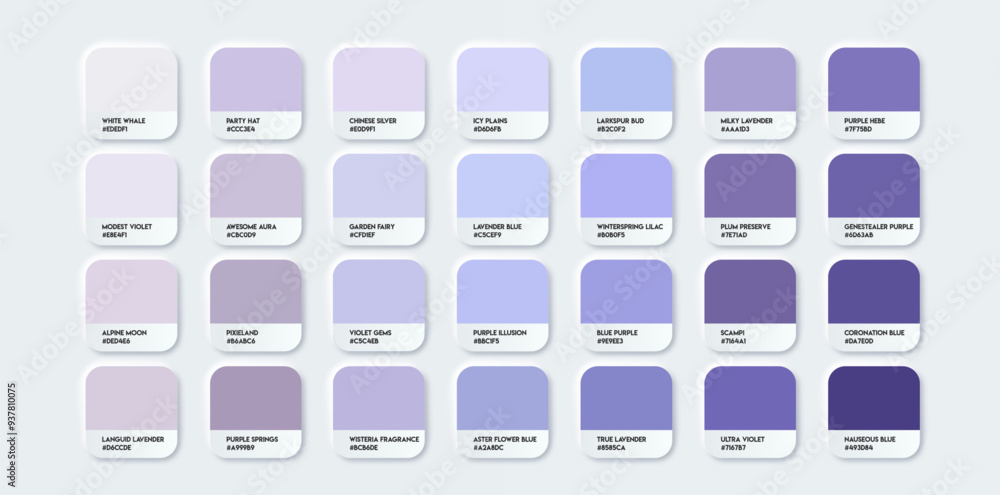 Purple Color Guide Palette with Color Names. Catalog Purple Samples ...