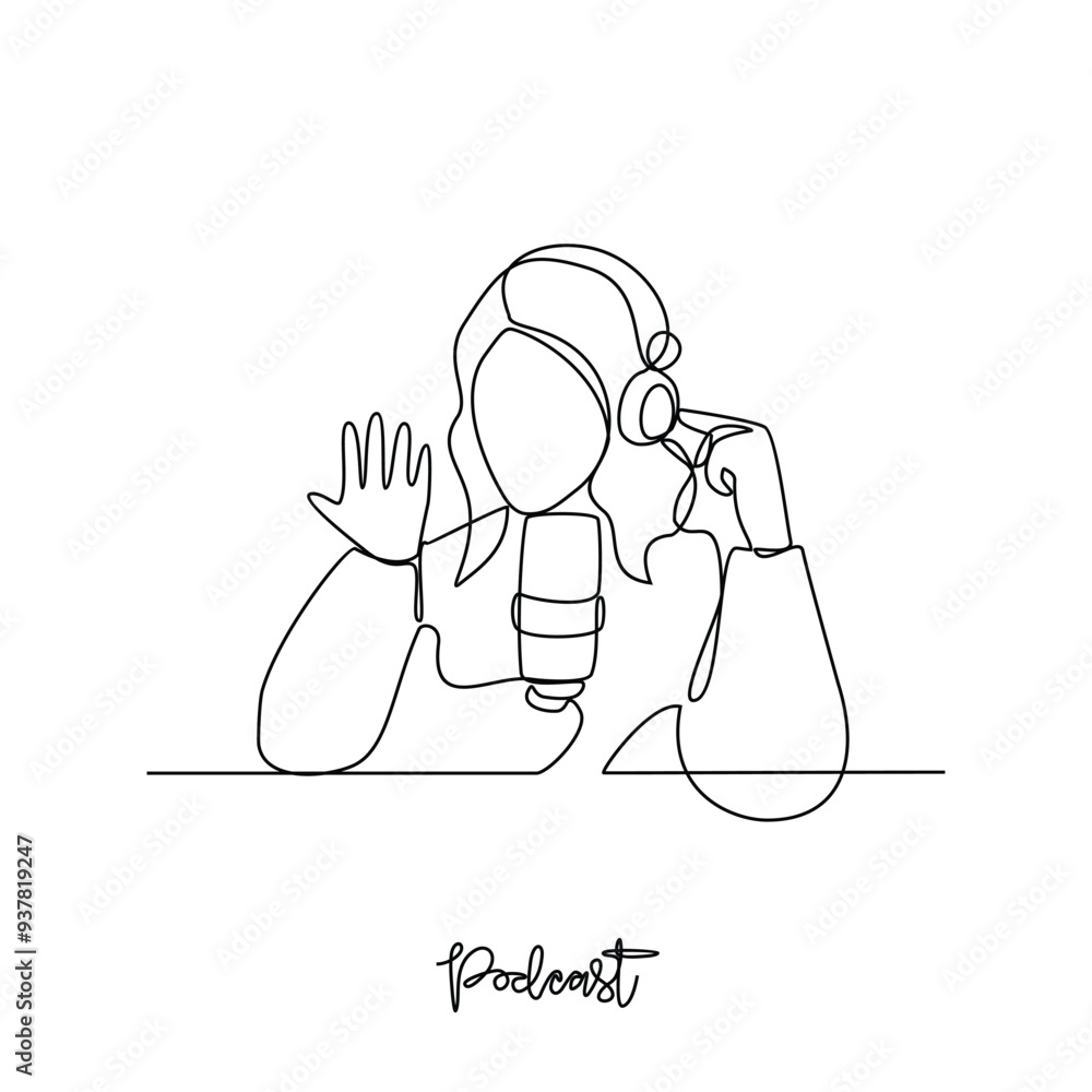 One continuous line drawing of Podcast activity vector illustration ...