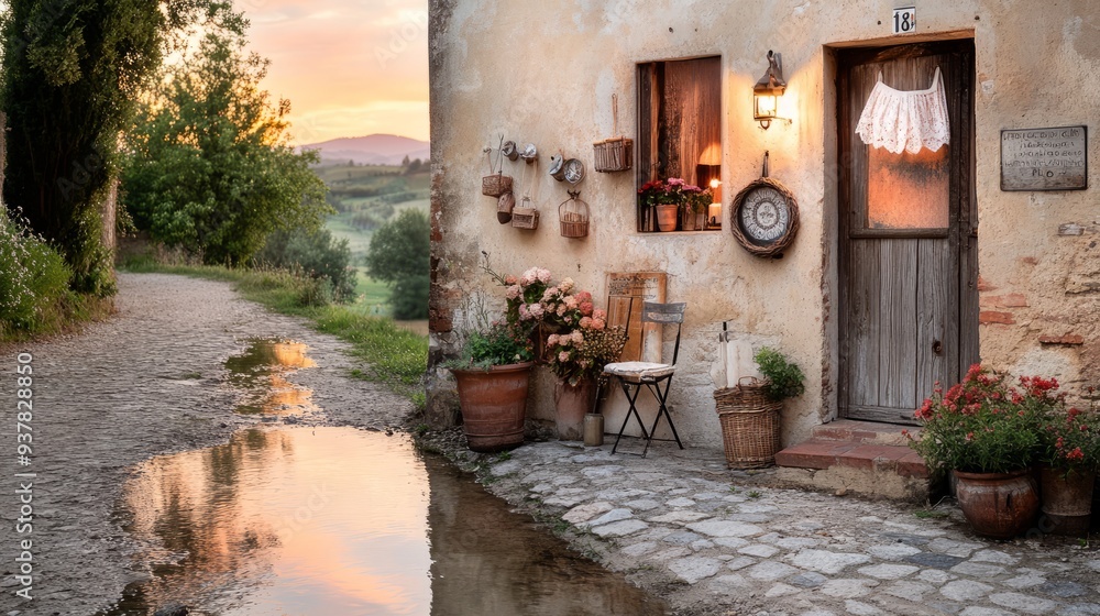 Natural pictures of Italian style villages There is a stream running ...