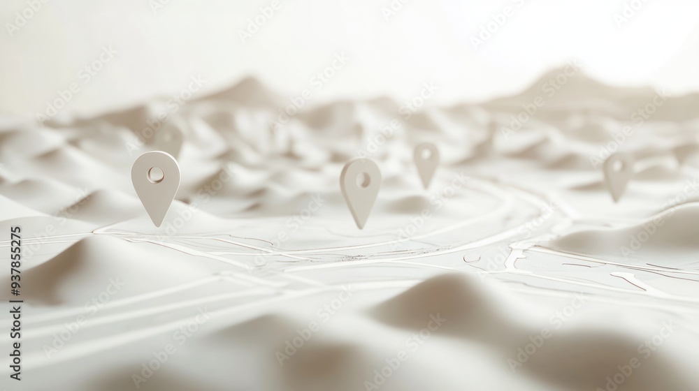 3D Map with Location Pins - A 3D map with two prominent location pins ...