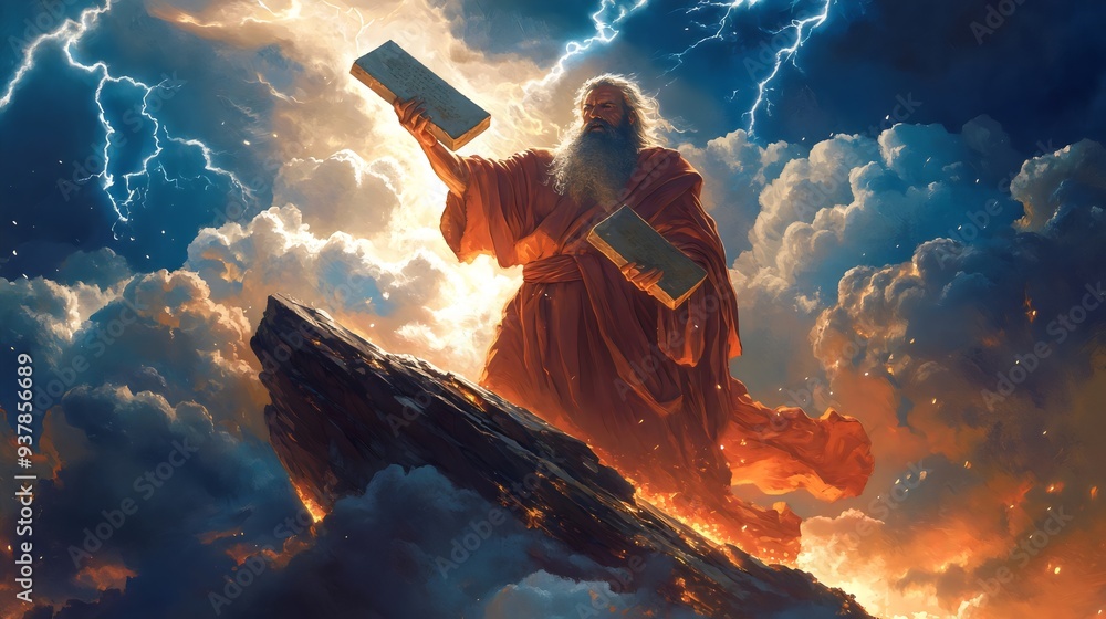 Biblical Moment of Revelation: God Bestows the Ten Commandments to ...
