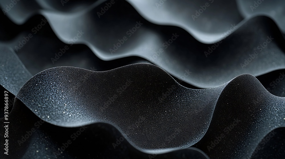 foam sponge material texture background in dark black color with wavy ...