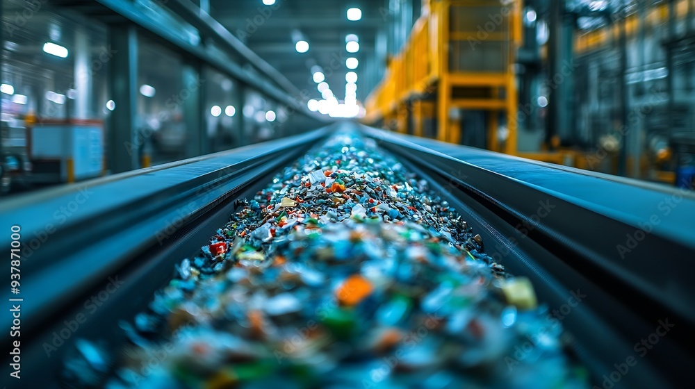 Conveyor belt transporting refusederived fuel RDF with motion blur ...