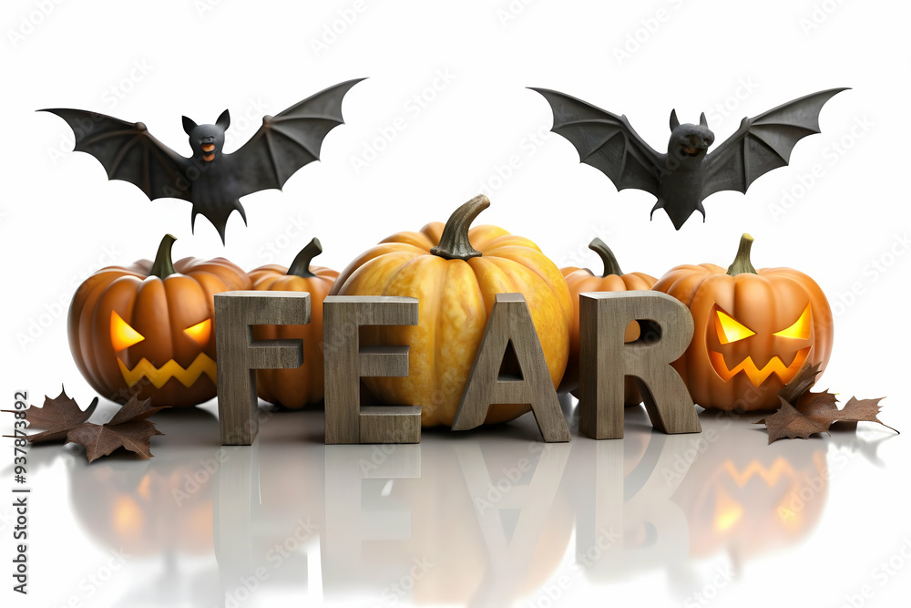 3D Bat and Pumpkin Border with Fear Text concept as A dark and eerie ...