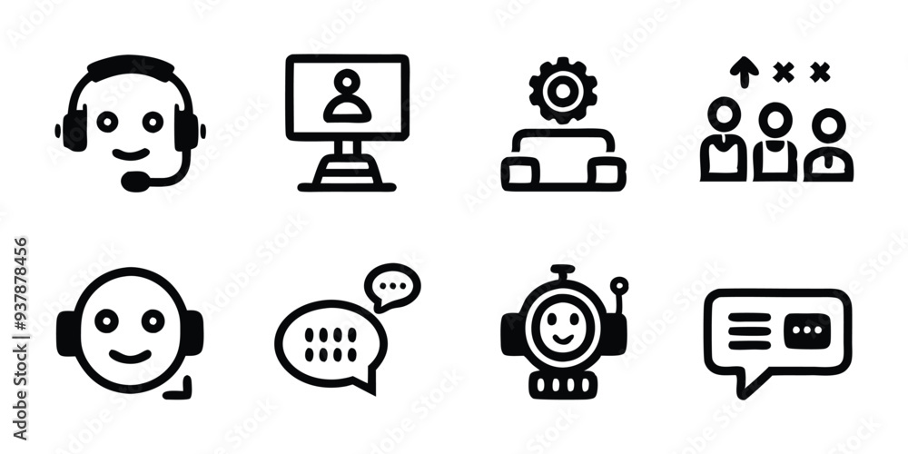 Design a set of line style icons that represent customer service ...