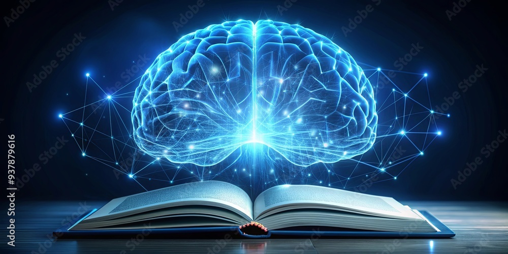 Electronic brain learning from a book, machine learning, artificial ...