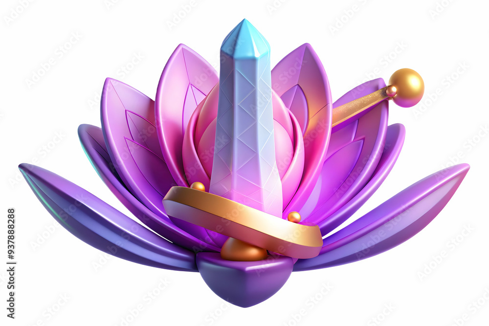 3D Glowing Abstract Lotus and Sword concept as A serene glowing ...