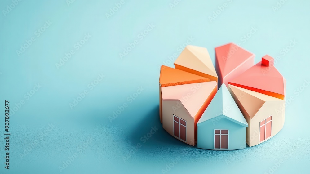 Pie chart with segments turning into houses, representing the breakdown ...