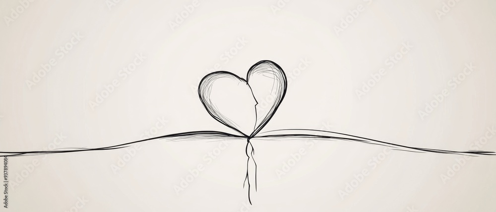 Simple one-line drawing of a heart breaking, representing sorrow and ...