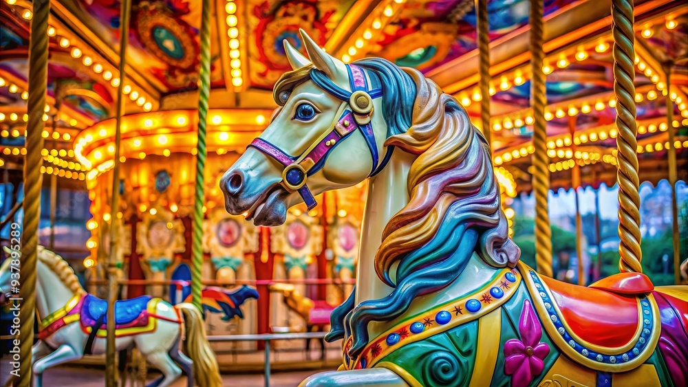 Carousel horse in a colorful theme park setting, carousel, horse, park ...