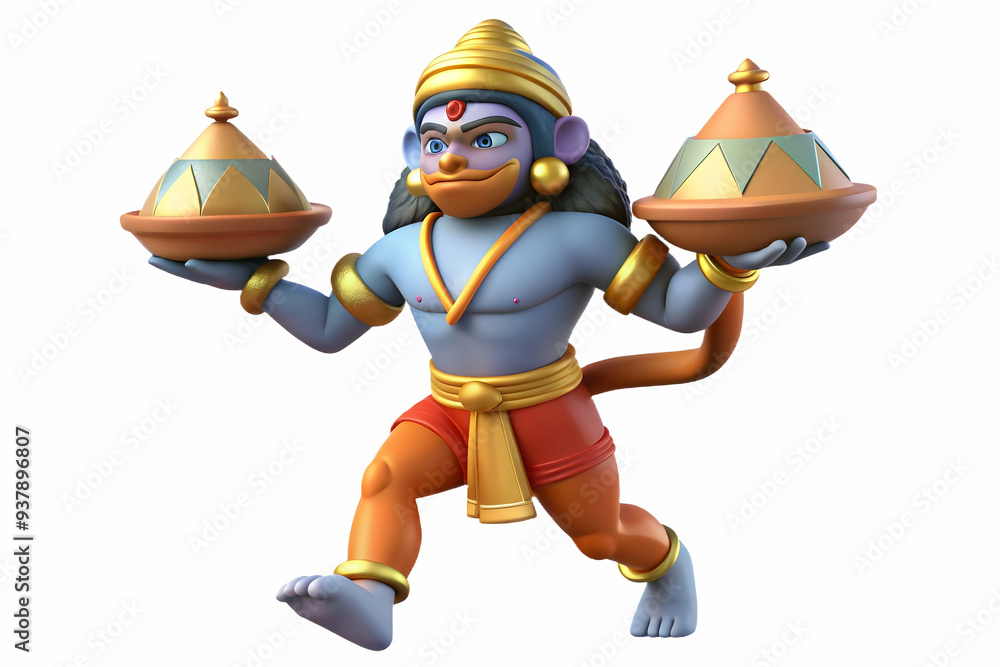 3D Hanuman with Mountain and Gada concept as Vector illustration of ...