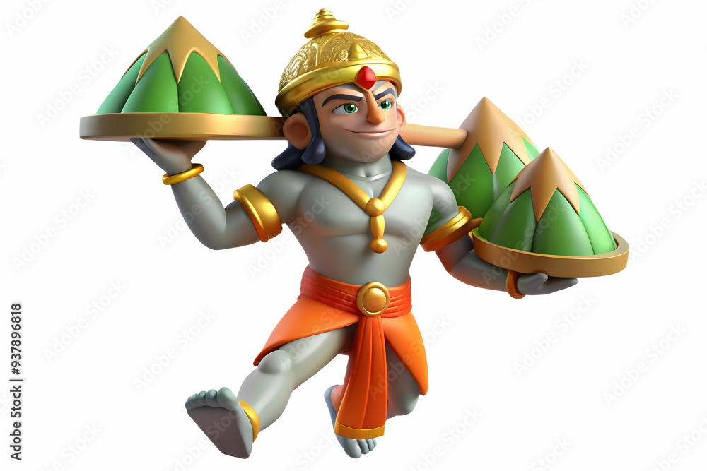 3D Hanuman with Mountain and Gada concept as Vector illustration of ...