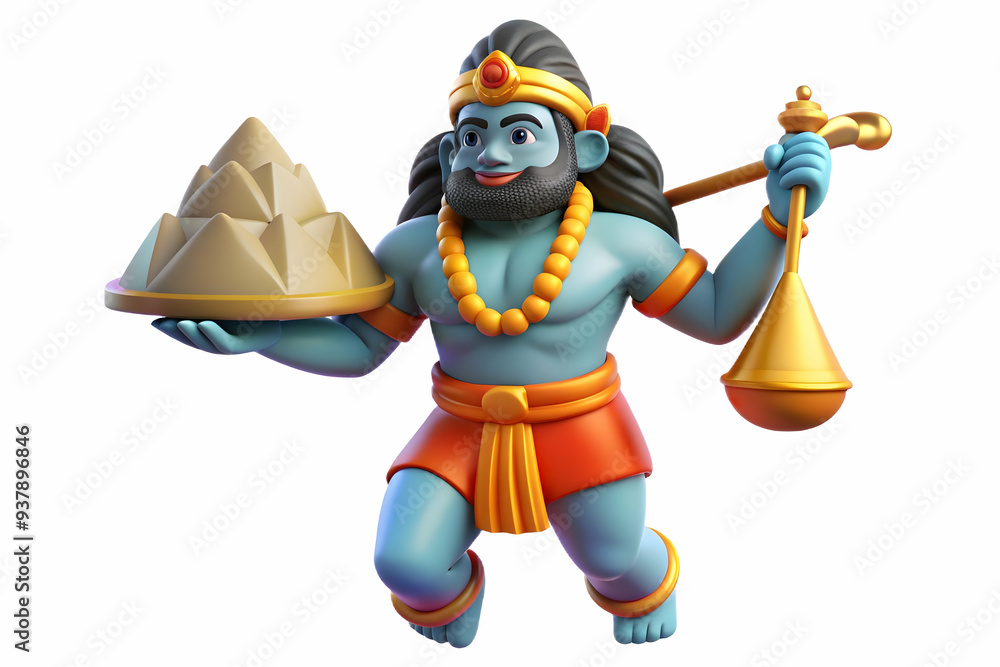 3D Hanuman with Mountain and Gada concept as Vector illustration of ...