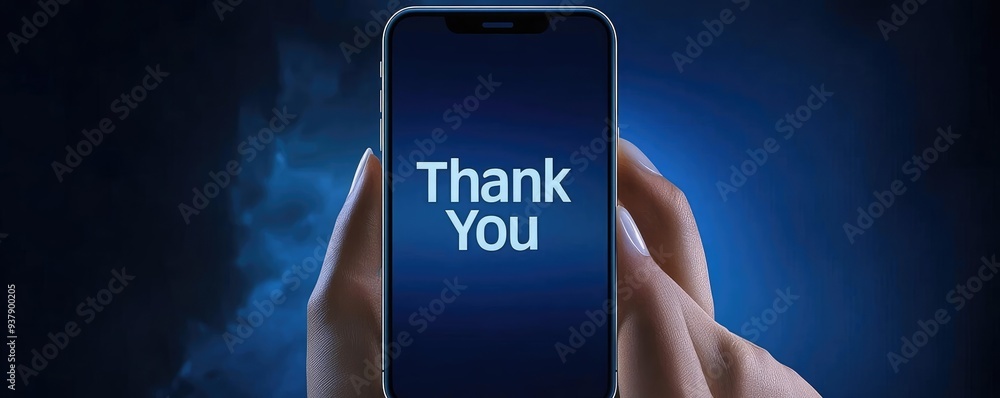Text Messaging with thank you emoji, "Thank You" on the phone screen ...
