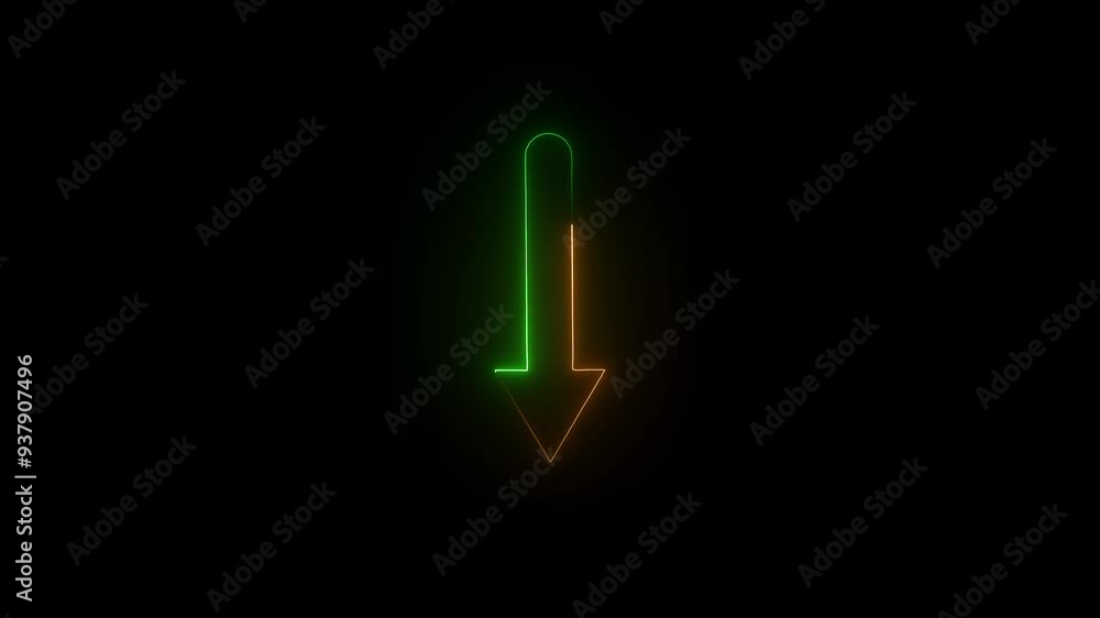 Neon directional Verticle arrow line showing signal at T location ...