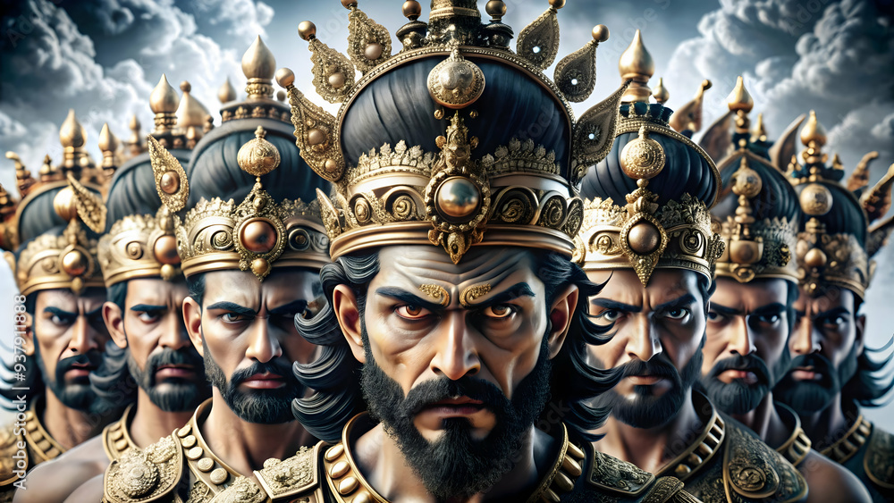 3D Ravanas Ten Heads and Crown concept as Vector illustration of ...