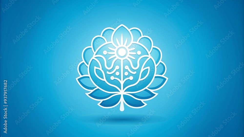 Calming light blue background with a stylized icon of a human brain ...