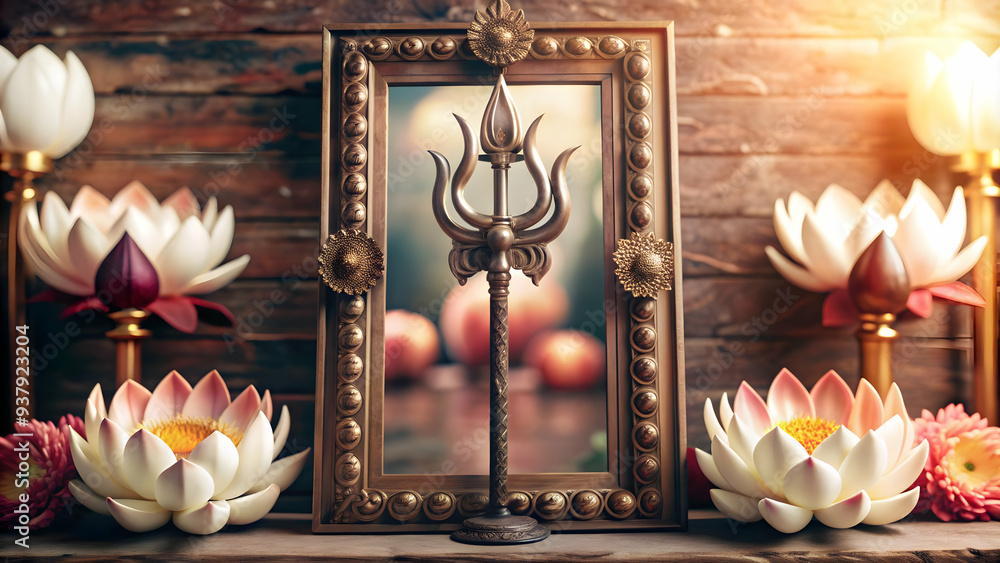 3D Trishul and Lotus Flower Frame concept as Vertical frame with a ...