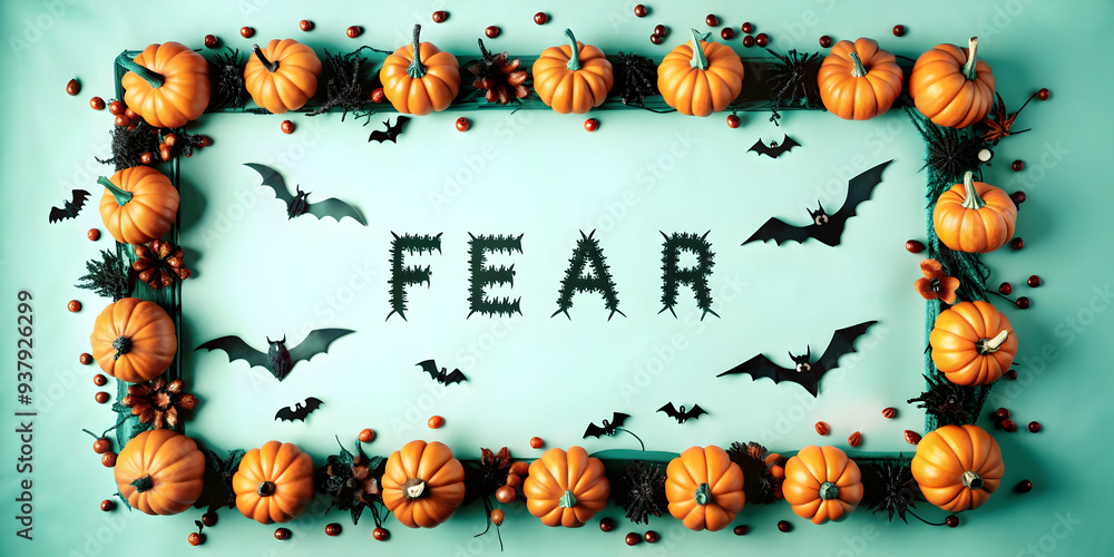 Bat and Pumpkin Border with Fear Text concept as A dark and eerie ...