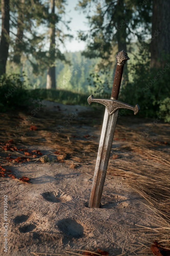 Sword stuck in the ground. Ancient Sword of Victory: Embedded in Earth ...