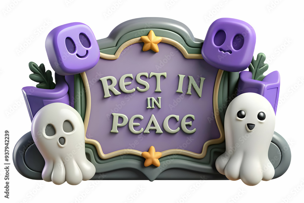 Photo & Art Print Flat Ghost and Tombstone Border with Rest in Peace ...