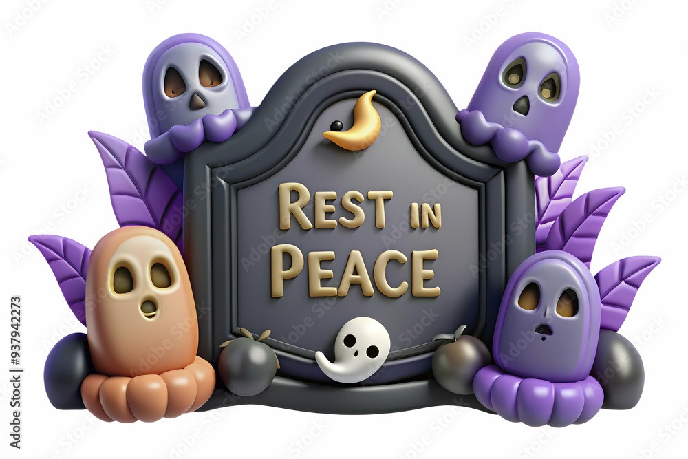 Flat Ghost and Tombstone Border with Rest in Peace Text concept as A ...