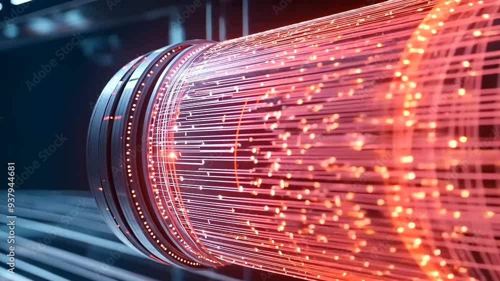 high-tech visualization of a battery encased in swirling digital energy ...