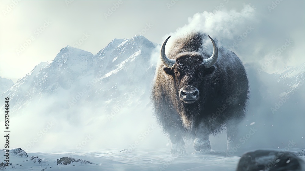 Majestic Musk Ox in Winter: A Stunning Poster for Sports Interiors Featuring a Powerful Animal ...