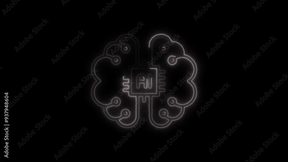Neon Brain Circuit Icon, Glowing AI Technology, Futuristic Neural ...