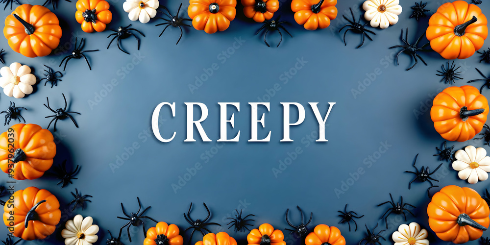 Flat Pumpkin and Spider Border with Creepy Text concept as A creepy ...
