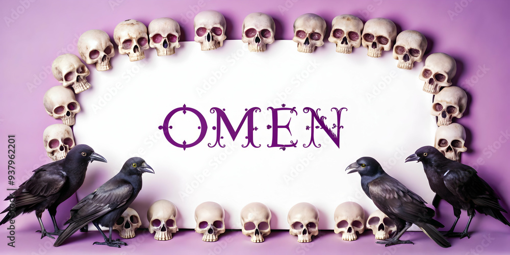 Flat Raven and Skull Border with Omen Text concept as A dark and eerie ...