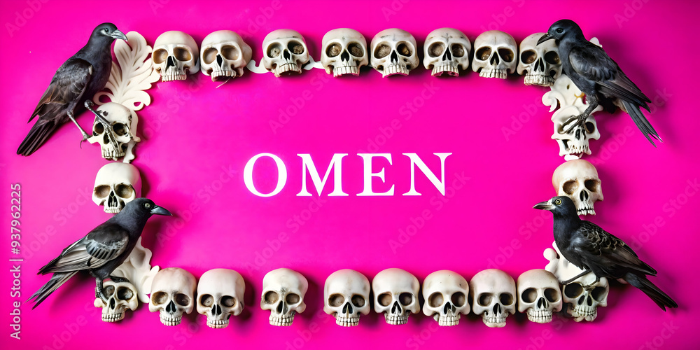 Flat Raven and Skull Border with Omen Text concept as A dark and eerie ...