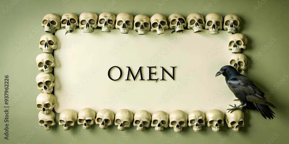 Flat Raven and Skull Border with Omen Text concept as A dark and eerie ...