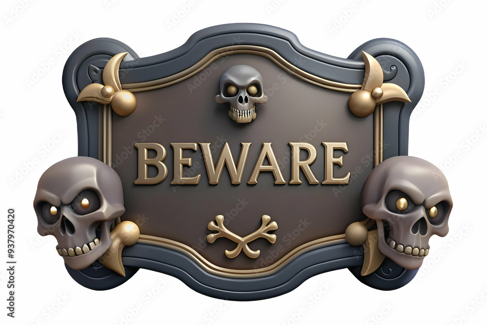Flat Skull and Crossbones Border with Beware Text concept as A dark and ...