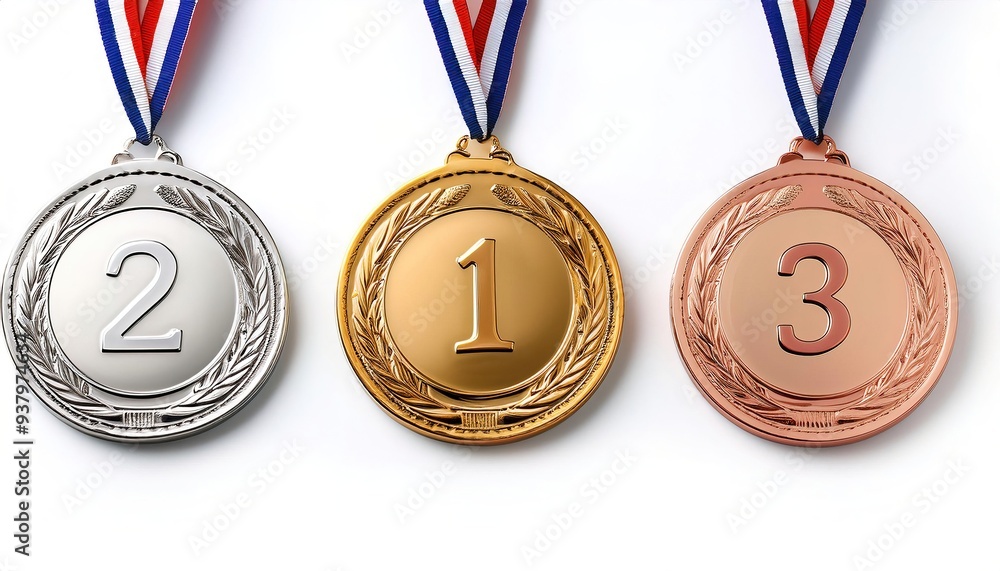 Gold 1, silver 2 and bronze 3 medal. isolated on white background with ...