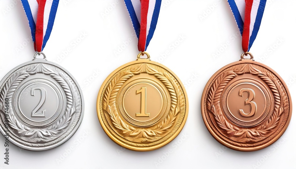 Gold 1, silver 2 and bronze 3 medal. isolated on white background with ...