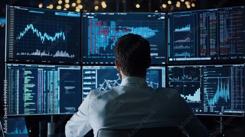 A financial analyst uses AI to predict stock market trends, with ...