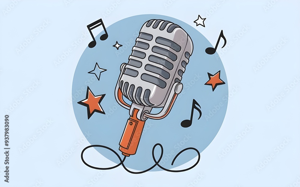 Mic & Music Notes Vector | Voice Speak Up, Podcast, Sound Wave, Audio ...