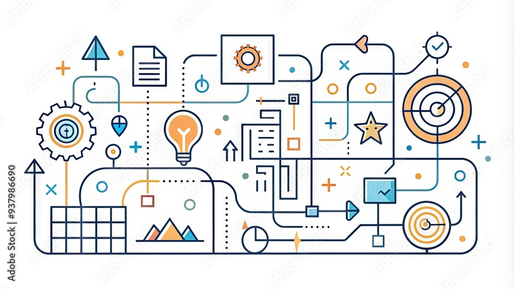 Abstract illustration of a strategic plan unfolding as a continuous ...