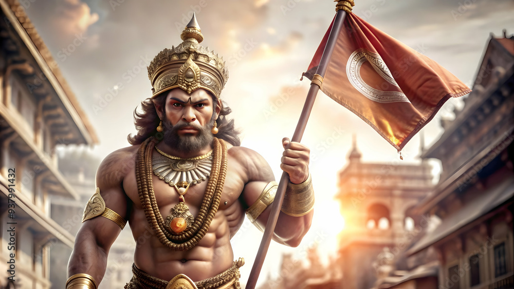 Hanuman and Ram Flag Emblem concept as Vector illustration of Hanuman ...