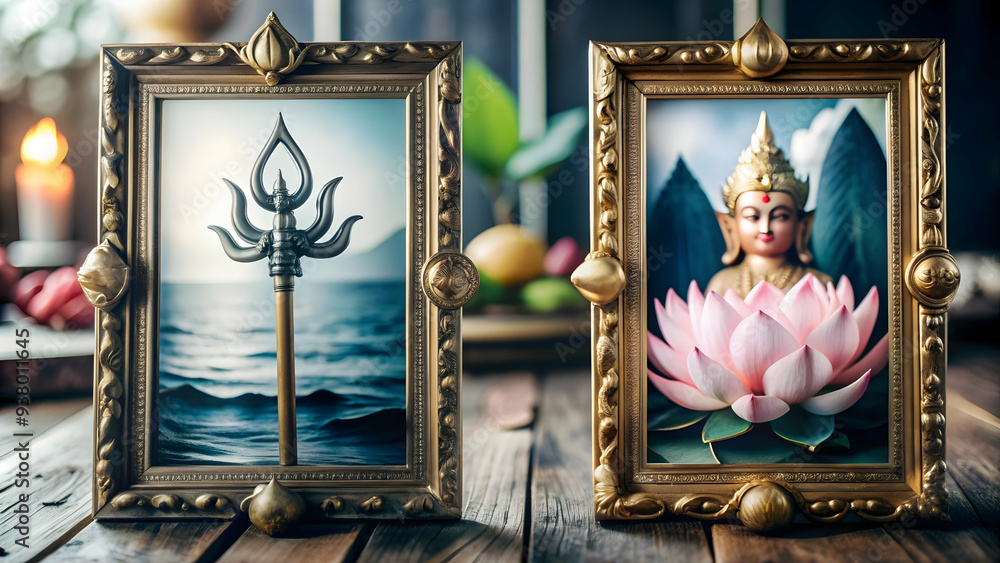 Trishul and Lotus Flower Frame concept as Vertical frame with a trishul ...