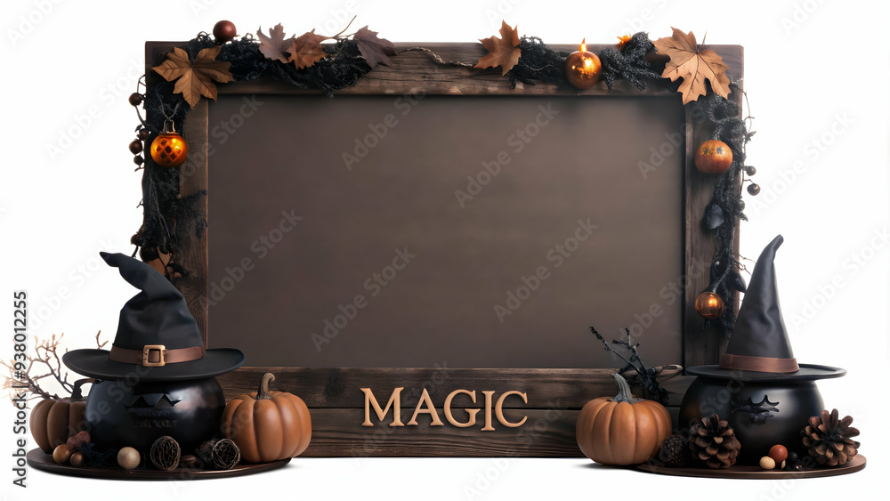 Witch Hat and Cauldron Border with Magic Text concept as A mystical ...