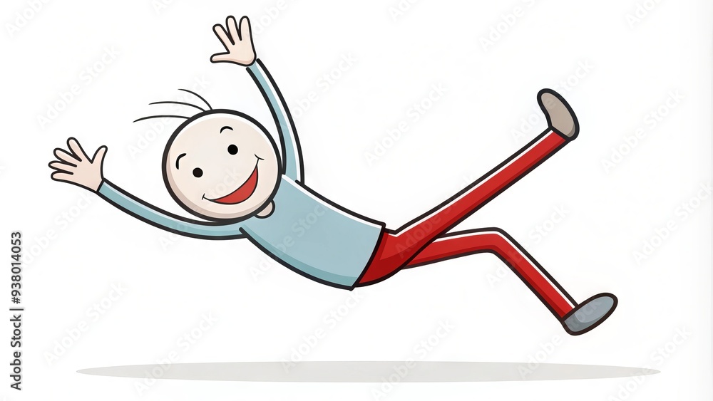 Simple stick figure illustration of a person falling down, arms and ...