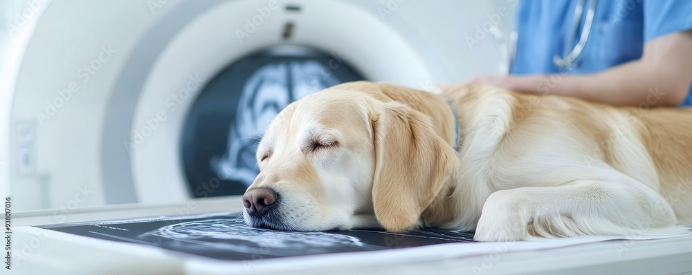 Veterinarian reviewing an MRI scan of a dog s brain, diagnosing ...